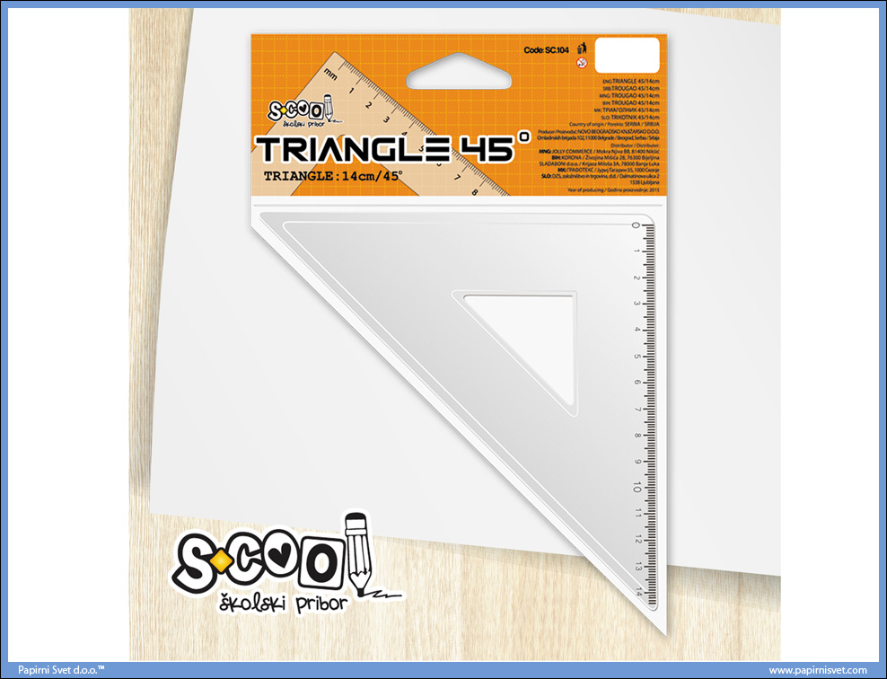 Trougao 45° 14cm PVC, S-COOL - Papirni Svet