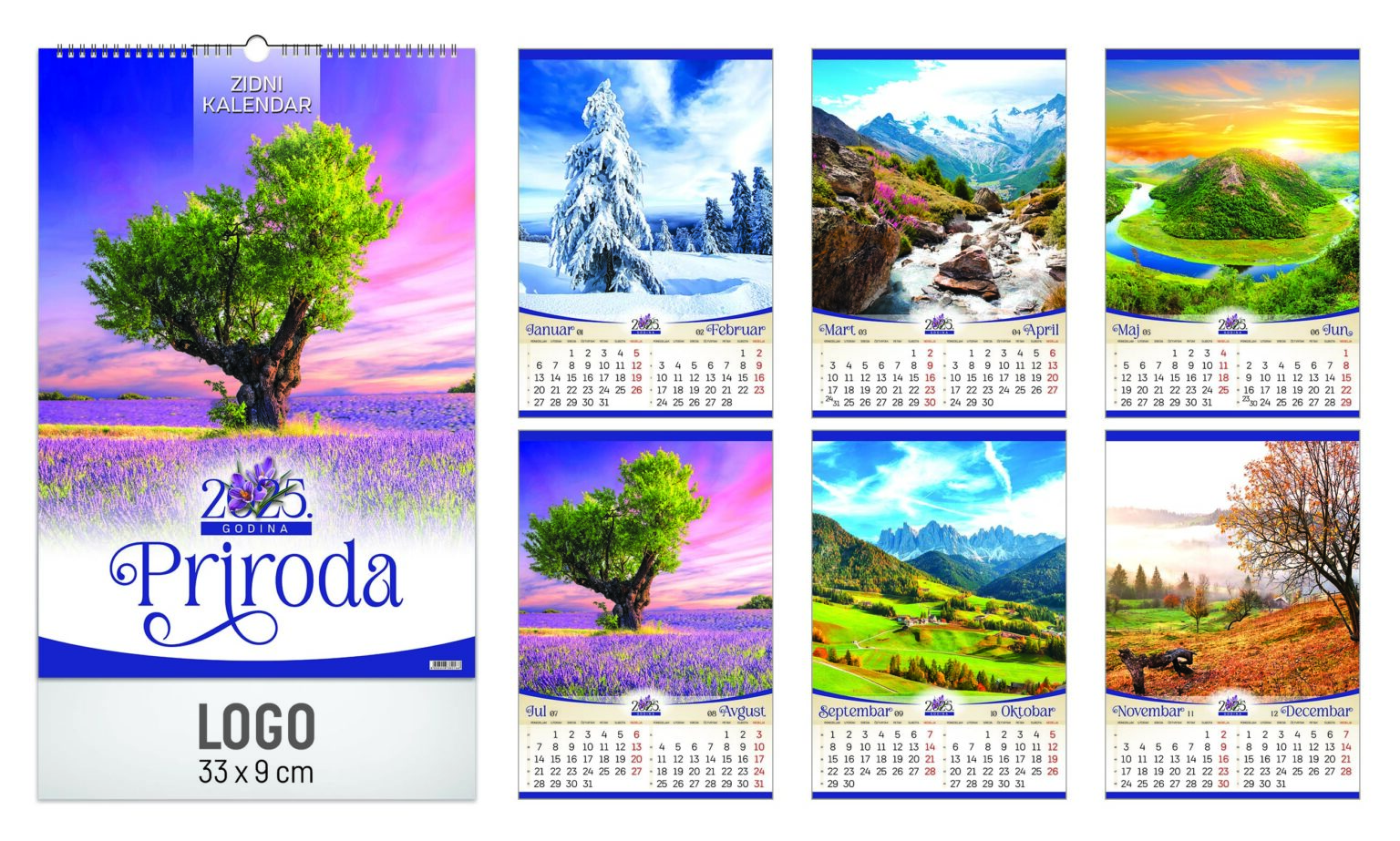 Zidni kalendar poslovni PRIRODA 2025 - Papirni Svet